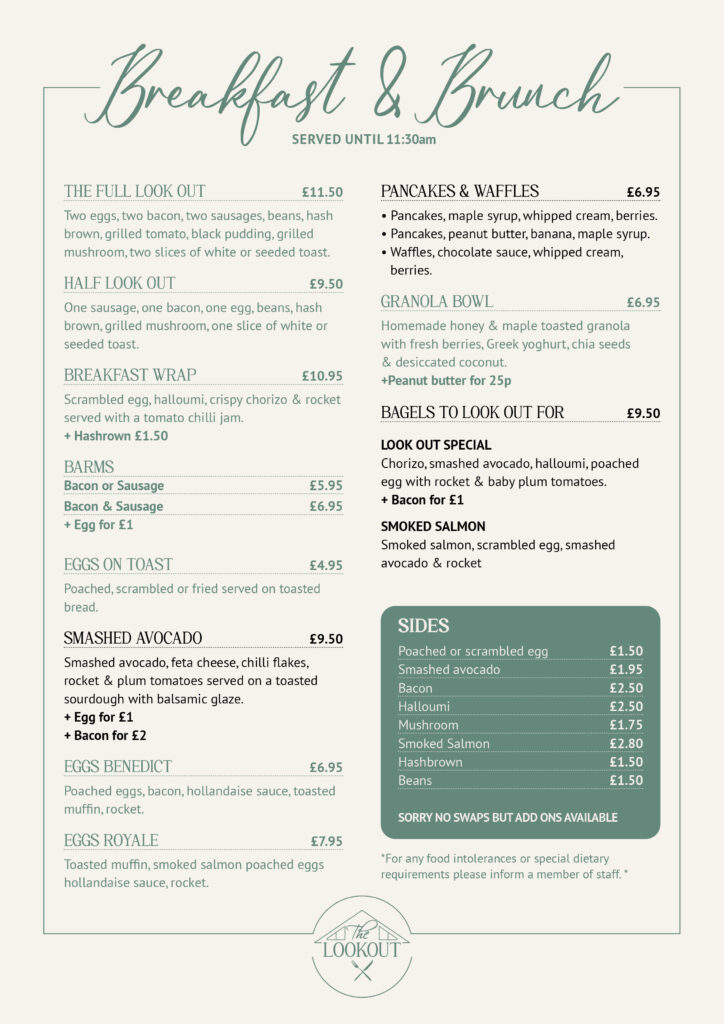 Menu | The Lookout - Preston
