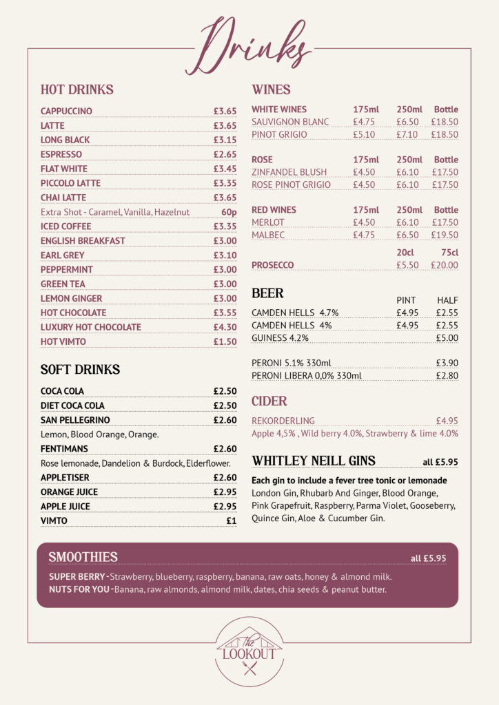 Menu | The Lookout - Preston