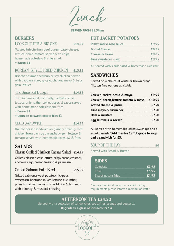 Menu | The Lookout - Preston