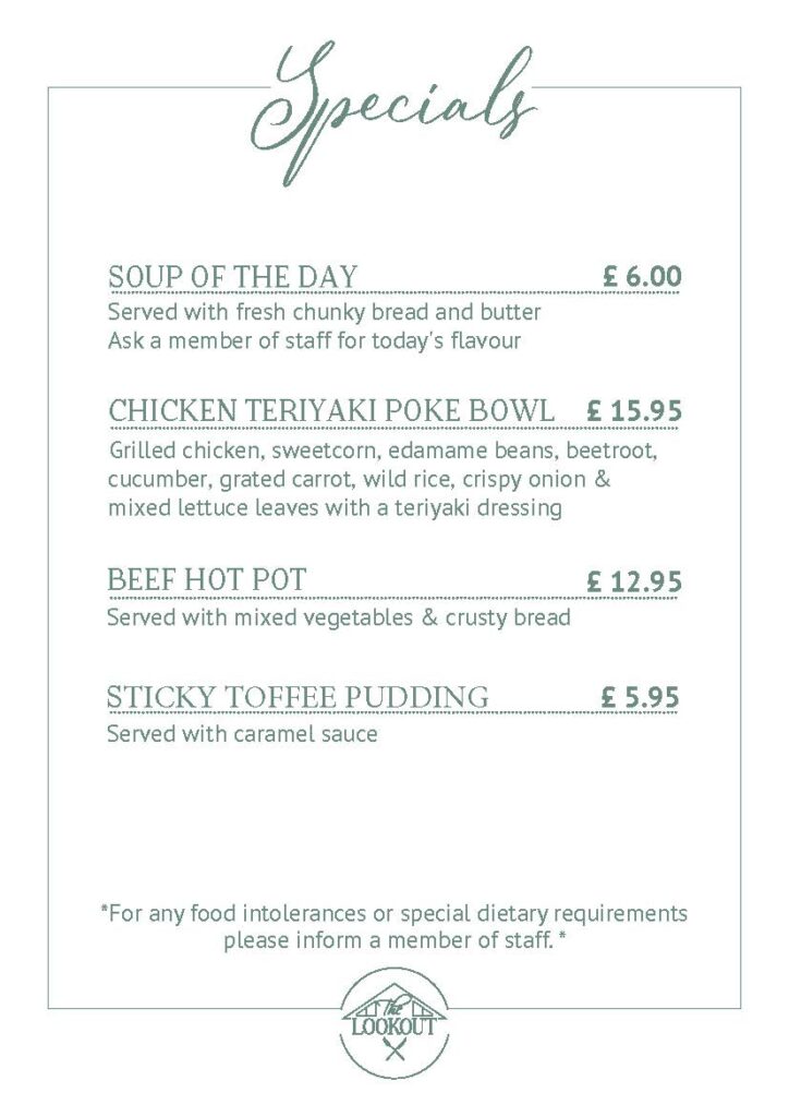 Menu | The Lookout - Preston