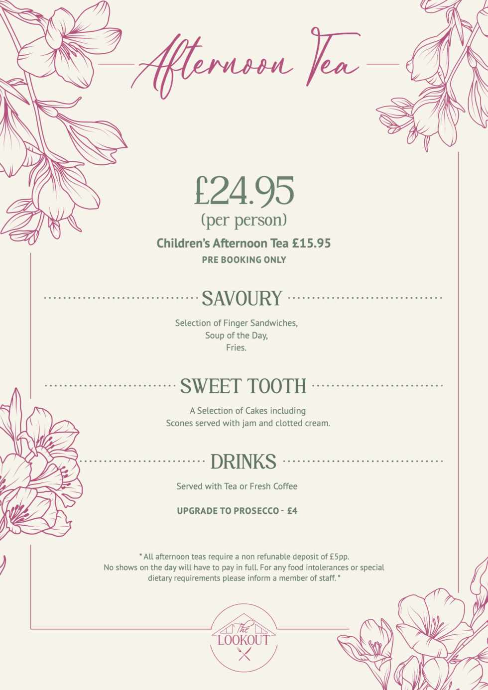Menu | The Lookout - Preston