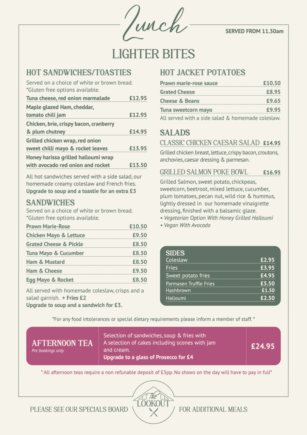 Menu | The Lookout - Preston